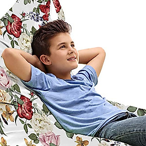 Lunarable Floral Lounger Chair Bag, Vivid Floral Pattern with Pastel Roses Vintage Inspired Retro Romantic Boho Art, High Capacity Storage with Handle Container, Lounger Size, Multicolor