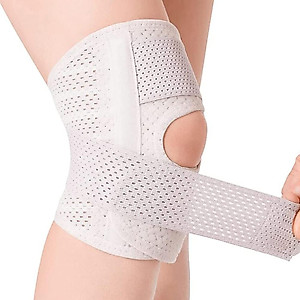 LTLCLZ 1Pcs Compression Knee Brace Support Breathable Adjustable Knee Support for Sports Injuries Arthritis Relief Joint Pain,White Right,L