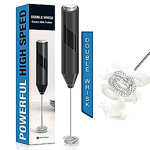 Double Whisk Milk Frother, Handheld Electric Blender stick, Drink Mixer with Food Grade Stainless Steel Stirrer, Battery Operated Foam Maker for Coffee, Cappuccino, Frappe, Matcha, Hot Chocolate Latte