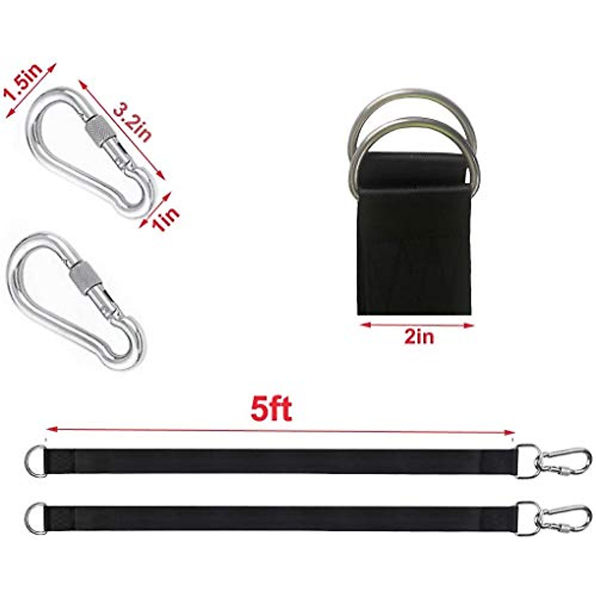 The Tree Swing Hanging Kit Holds 2100lbs, Easy & Fast Swing Hanger Installation to Tree- 4 Strap & Snap Carabiner Hook, Perfect for Swings, Hammocks & Anything Else - 100% Weather/Waterproof (4pcs)