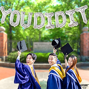 KatchOn, Silver You Did It Balloons - 16 Inch | You Did It Banner for Graduation Decorations Class of 2024 | You Did It Balloons Banner, Graduation Balloons Class of 2024 | Graduation Foil Balloons