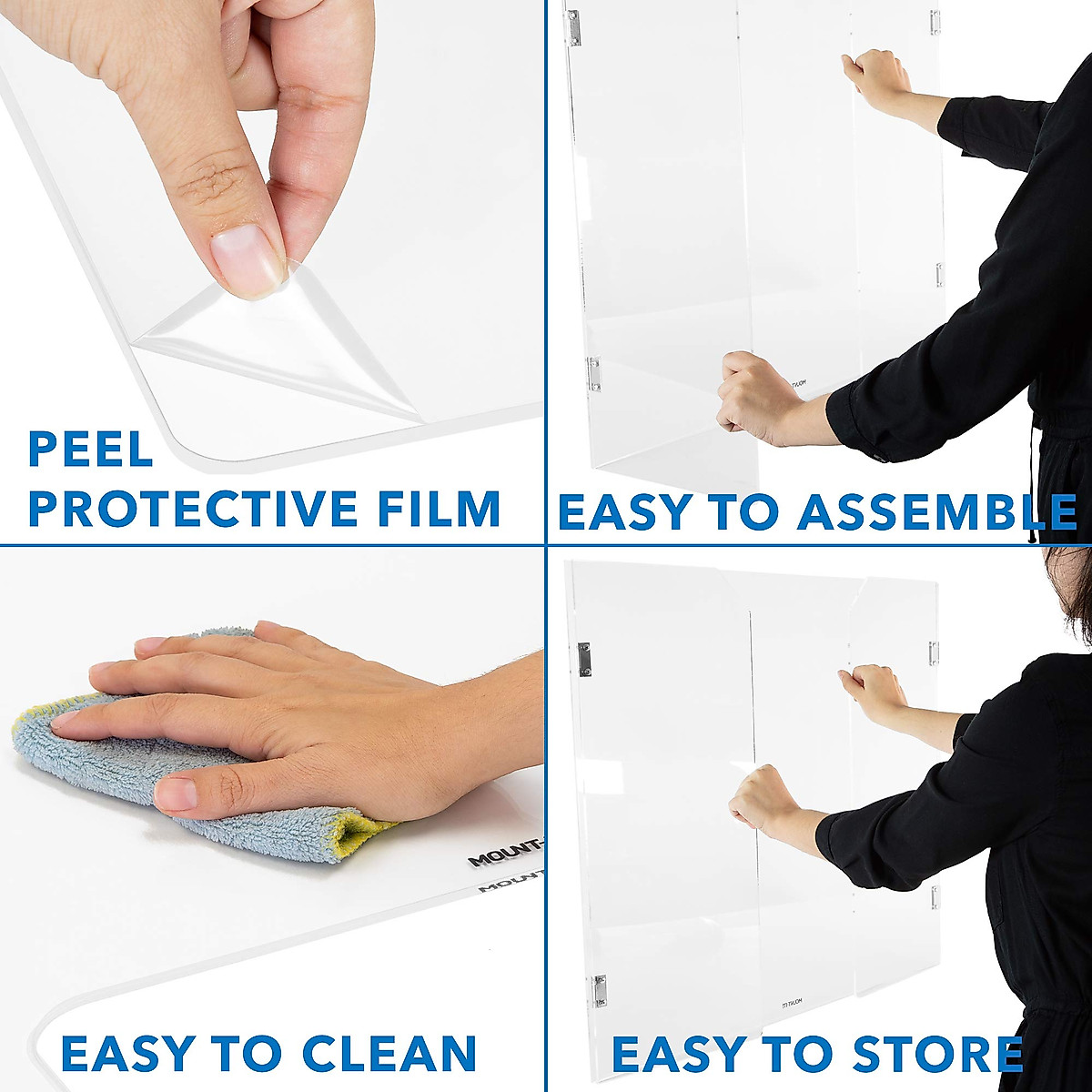 Mount-It! Acrylic Protective Sneeze Guard 27.6" x 19.7" x 25.6" | Foldable Clear Plexiglass Personal Protection Shield and Partition | Three Size Coverage