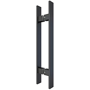 BARNSMITH 18" Barn Door Push Pull Handle,Glass Door Handle,Heavy Duty Grade-304 Stainless Steel Square Commercial Door Handle,Entrance Entry Front Door Handle Office Wood Garage Handle Pull Set,Black