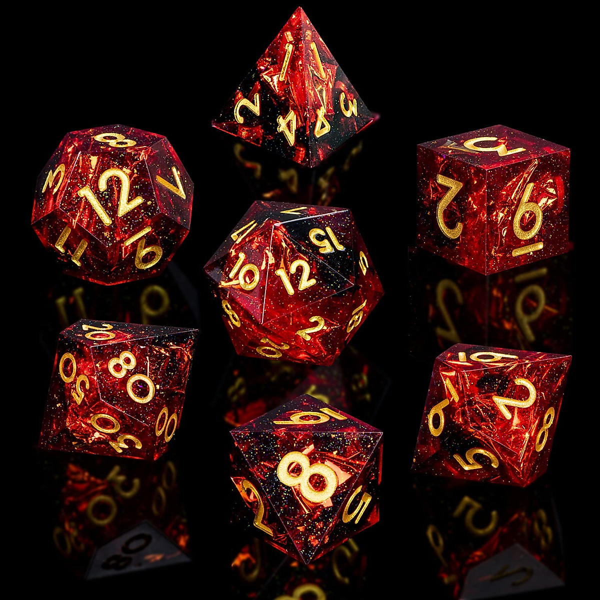 ARUOHHA DND Resin Dice Set Dungeons and Dragons Dice with Gift Box, D&D Dice Set, 7 Pcs Sharp Edge Dice Polyhedral Dice for Role Playing Game D and D Dice Inclusion Resin Dice D20 D12 D10 D8 D6 D4