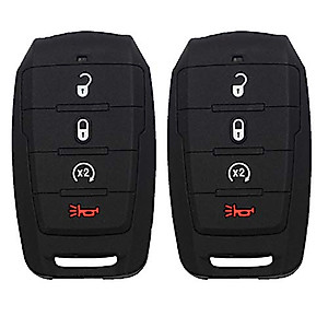 Btopars 2pcs 4 Buttons Black Silicone Rubber Remote Smart Key Fob Case Cover Protector Holder Compatible with Dodge Ram 1500 2019 2020 2021 2022