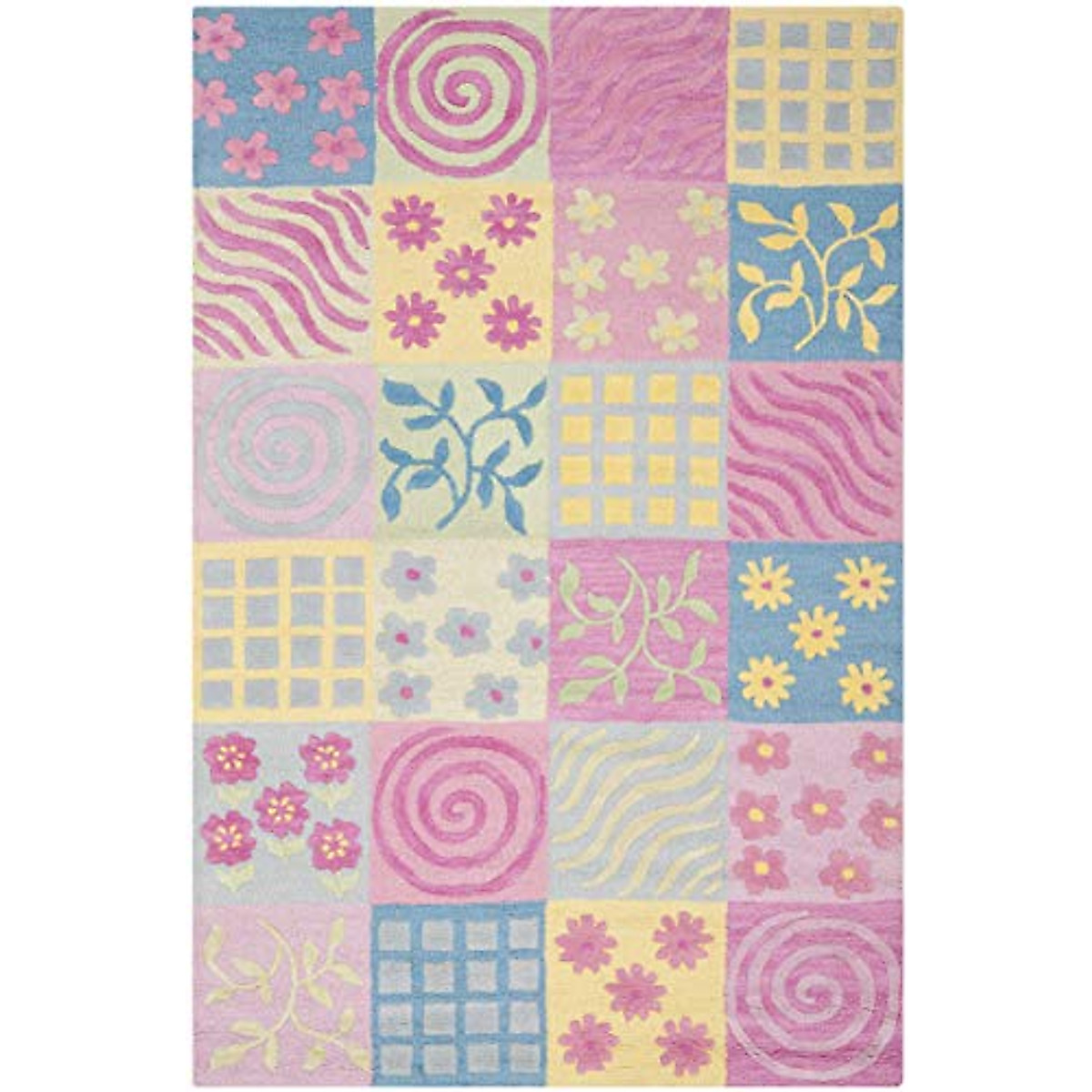 SAFAVIEH Kids Collection Area Rug - 5' x 8', Pink & Multi, Handmade Floral Wool, Ideal for High Traffic Areas in Living Room, Bedroom (SFK356A)
