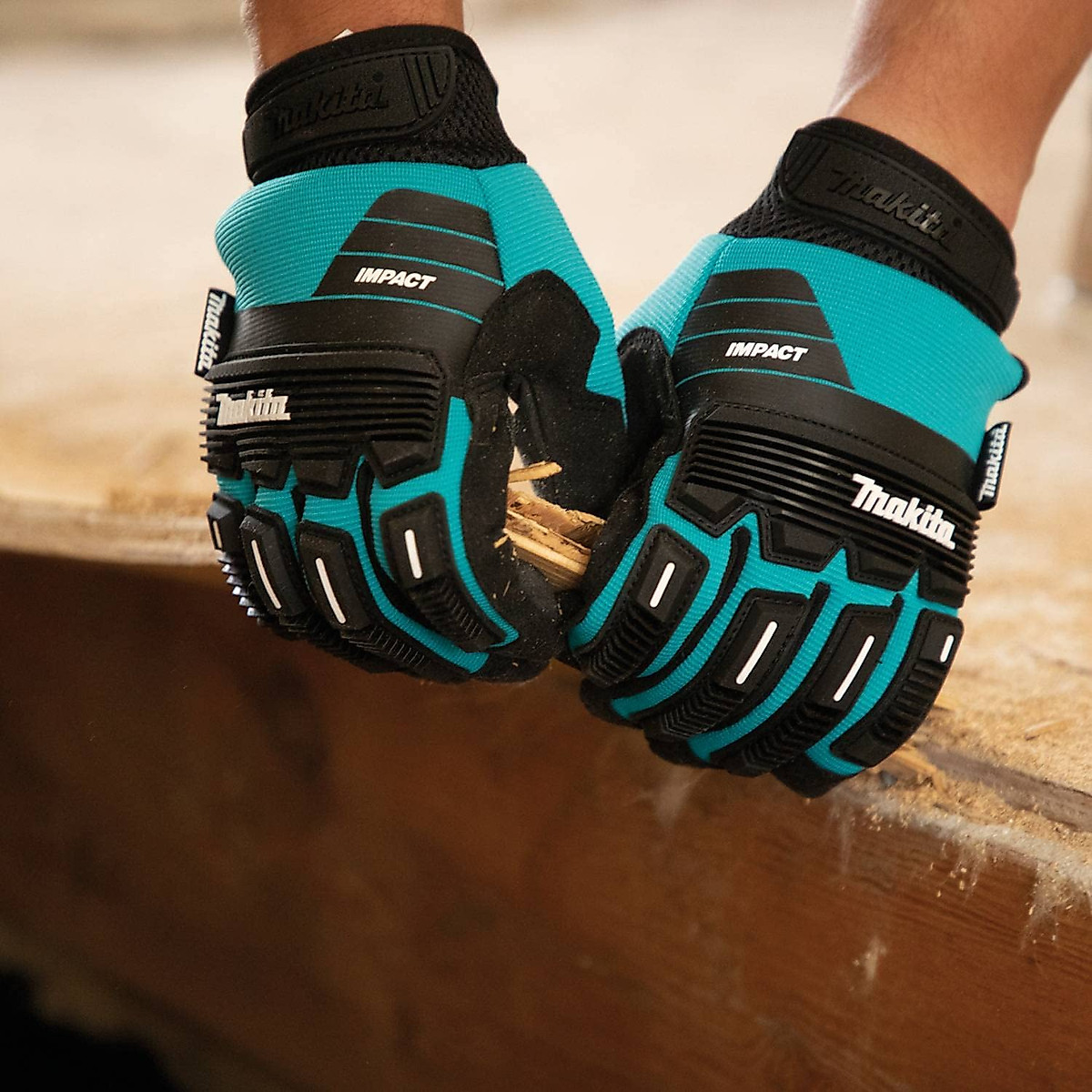 Makita Unisex T 04254 Advanced Impact Demolition Gloves Large, Teal/Black, Large US