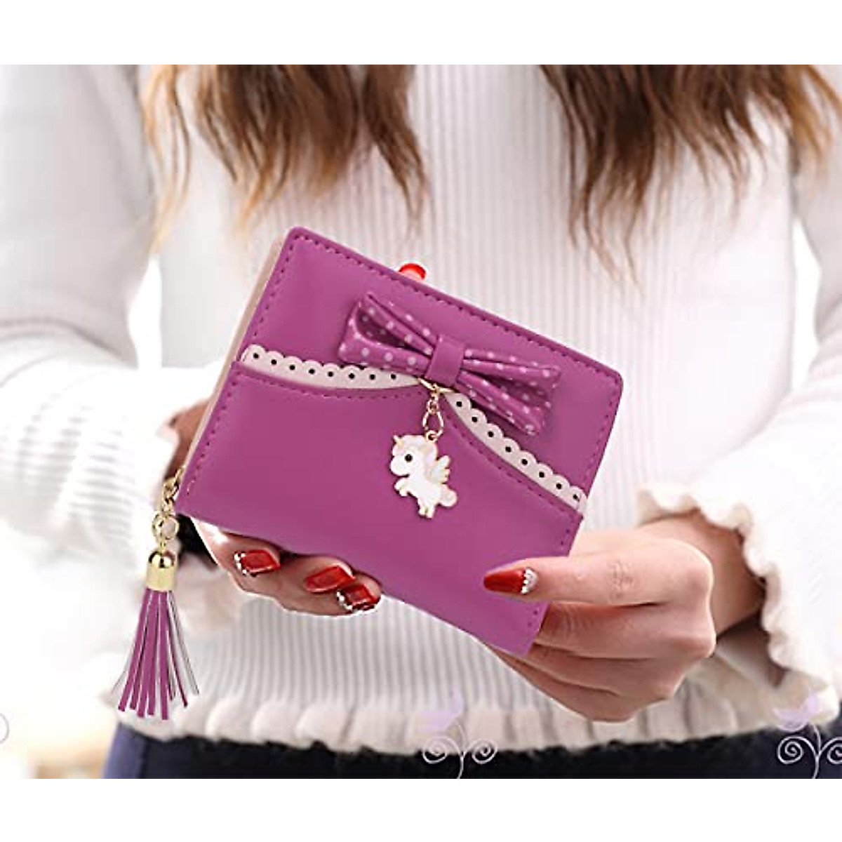 UTO Wallet for Girls Cute Unicorn Bowknot Women Coin Purse Card Bill Holder Organizer