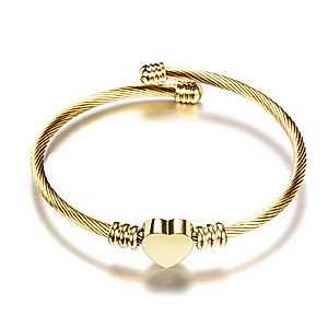 MiniJewelry Simpl Gold Love Heart Bangle Bracelets for Women BFF Family Stainless Steel Adjustable Birthday