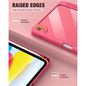 TiMOVO Case for iPad 10th Generation with Pencil Holder iPad 10.9 Inch Case 2022, iPad Case 10th Generation Hybrid Slim Tri-fold Stand Protective Cover with Clear Back for iPad 10, Watermelon Pink