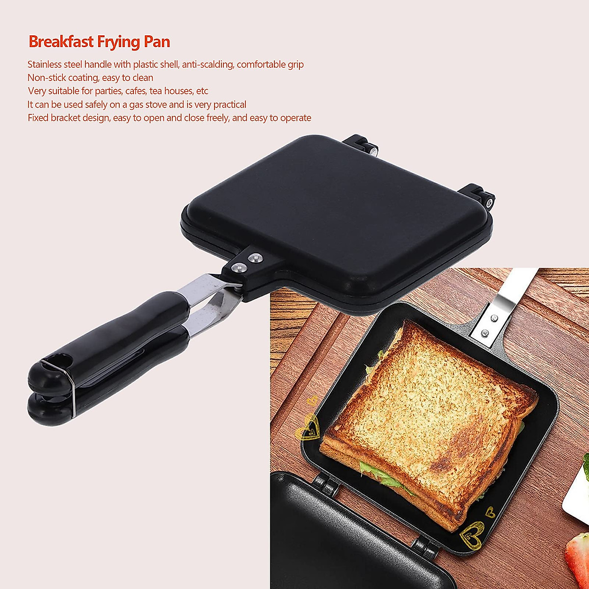 Breakfast Frying Pan Non Stick Double Sided Mould Pan Sandwich Bread Toast Baking Tool Baking Bread, Grilling Steak, etc