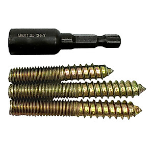 10Pcs Hanger Bolts Double Headed Bolts Kit,with (M8x1.25mm) Hanger Bolt Driver, Hanger Bolts for Wood Furniture(M8x50mm)