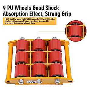 Heavy Duty Machine Dolly Skate Machinery Roller Mover 15t 33000lbs Capacity Cargo Trolley 9 rollen Skates Industrial Machinery Mover Rotating Roller All-Steel Construction Warehousing Transportation