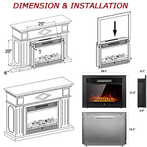 GLACER 750/1500W Electric Fireplace Wall Mounted Insert 28.5 Inch Heater with 2 Heat Levels, 3 Flame Visual, 5 Brightness Modes, Thermostat, Timing Function, Remote Control, Black