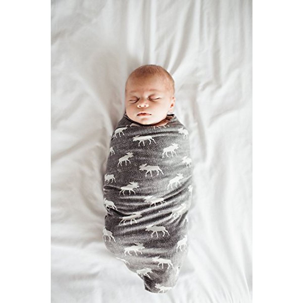Copper Pearl Large Premium Knit Baby Swaddle Receiving Blanket Grey and White Moose Scout