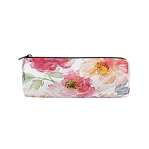 TNAIUGNDI Flowers Pencil Bag for Girls Boys, Pink Peony Flower Pencil Case Pouch for School Office，With Zipper Pencil Pouch for Student Women Men