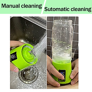 SoQte Handheld Portable Blender, Personal Size Blender Juice Cup with 6 Blades, Mini Blender for Fruit Smoothies and Shakes, with 380ml Juice Cup for Baby Food, Gym, Home, Travel (upgrade blade green)