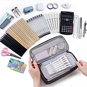 WEMATE Large Pencil Case, Pencil Pouch with Zipper Compartments, Aesthetic Pencil Bag for Adults, Stationery pencil Case Organizer for Office Grey