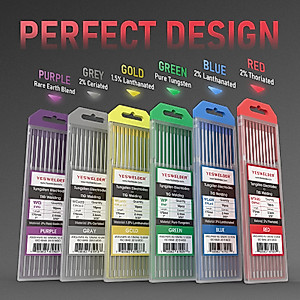 YESWELDER TIG Welding Tungsten Electrode 2% Thoriated 3/32" x 7" (Red, WT20/EWTh-2) 10-pk