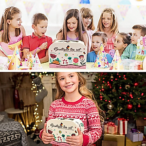 44PCS Tea Set for Little Girls, Princess Tea Time Toys Playset- Teapot Dishes Dessert & Carrying Case, Kitchen Pretend Play Tin Tea Party Set Gifts for Kids Toddlers Toy (Flower Desgin)