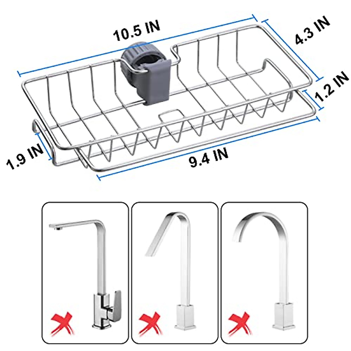 Citphto Sponge Holder Stainless Steel Faucet Kitchen Sink Caddy Organizer Detachable Hanging Sponge Holder for Kitchen Sink Bathroom Shower Rack Compatible with Faucets 0.63-1.0 Inches in Diameter