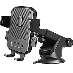SALEX Universal Windshield Phone Mount. Telescopic Suction Cup Cell Phone Mount for Car Dashboard, Air Vent, Desk. Black Rotating Smartphone Bracket. Adjustable Car Cradle for Mobile Phone & GPS.