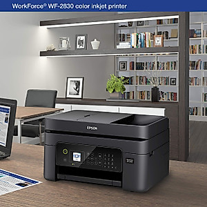 Epson Workforce WF-2830 Wireless Color Inkjet All-in-One Printer, Print Scan Copy and Fax, Automatic 2-Sided Printing, 1. 4" Color LCD, 100-sheet Paper Tray, Wi-Fi Direct Connectivity, Black
