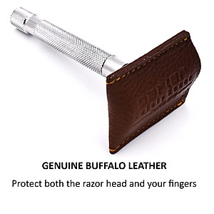 Parker Genuine Leather Double Edge Safety Razor Protective Sheath/Travel Cover (Saddle Brown)