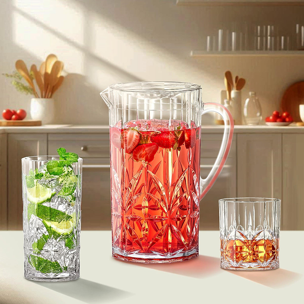 Amazing Abby - Stately - Acrylic Pitcher (80 oz), Clear Plastic Water Pitcher with Lid, Fridge Jug, BPA-Free, Shatter-Proof, Great for Iced Tea, Sangria, Lemonade, Juice, Milk, and More