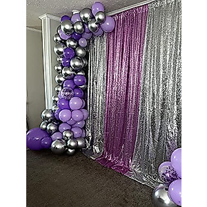 WISPET Silver Sequin Backdrop Curtains 2 Panels 2FTx8FT Glitter Drapes Backdrop Wedding Photo Backdrop Glitter Birthday Bridal Party Curtains Sparkle Background Party Decor Curtains