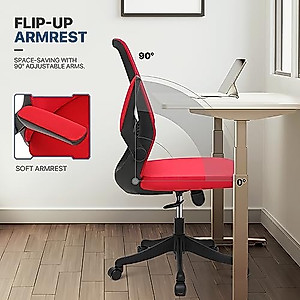 MoNiBloom Ergonomic Desk Chair Lumbar Support, Comfy Swivel Task Chair Adjustable Height Breathable Mesh Study Chair with Flip-up Arms 360 Swivel Office Chair for Adult Teen 250 LBS Capacity, Red