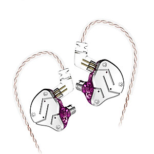 IEM Earbuds Headphones, KZ ZSN Hybrid Driver in-Ear Headphones/HiFi Noise-Isolating in Ear Monitor/Earphones with Detachable Tangle-Free Cable for Musicians (Without Microphone, Silver Purple)