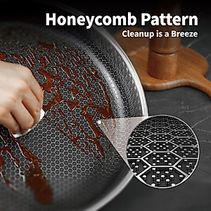 Bakoniion Hybrid Nonstick Frying Pan with Lid 12 Inch,Stainless Steel Honeycomb Pan Compatible with All Cooktops Dishwasher and Oven Safe