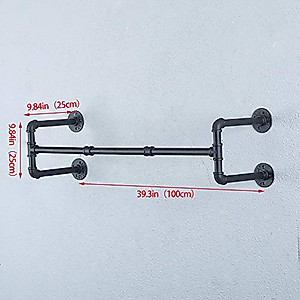 Industrial Pipe Clothing Rack Wall Mounted,Vintage Retail Garment Rack Display Rack Cloths Rack,Metal Commercial Clothes Racks for Hanging Clothes,Iron Clothing Rod Laundry Room(39.3in,Black)
