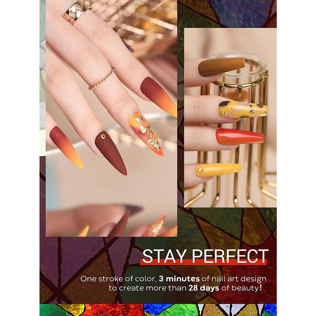 MEFA Fall Gel Nail Polish Set 23 Pcs, 20 Colors Autumn Halloween Brown Burgundy Orange Glitter Dark Green Blue Nail Gel Kit Nail Art with Glossy&Matte Top Base Coat, Manicure DIY Salon Gifts