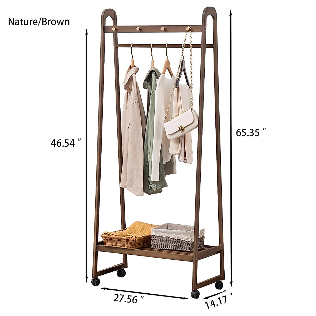 SOBIBO Bamboo Clothes Rack, Garment Rack Rolling Coat Rack Multifunctional Bedroom Hanging Rack Clothing Organizer,Nature