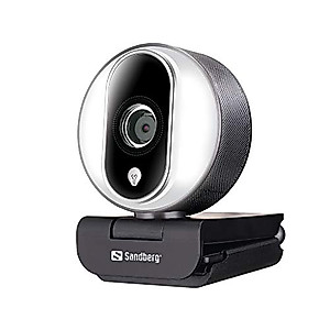 Sandberg USB Streamer Webcam Pro | Streaming Camera for Gaming Video Calls | 1080P Webcam with Microphone for PC MacBook | Ring Light | Plug & Play | Clip-on and Tripod Ready