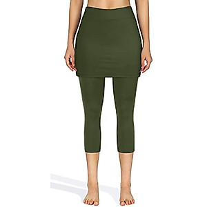 Legging Skirted Pockets Tennis Elastic Capris Women Yoga Skirts Sports Seamless Yoga Pants for Women Plus Size Army Green