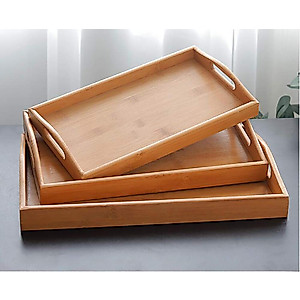 Kework Bamboo Serving Tray with Handles, Tabletop Coffee Tray, Countertop Breakfast Tray, Desktop Tea Tray, Serving Tray Storage Container for Breakfast Coffee Tea Fruit, 12.4 x 7.2 x 1.1 Inch