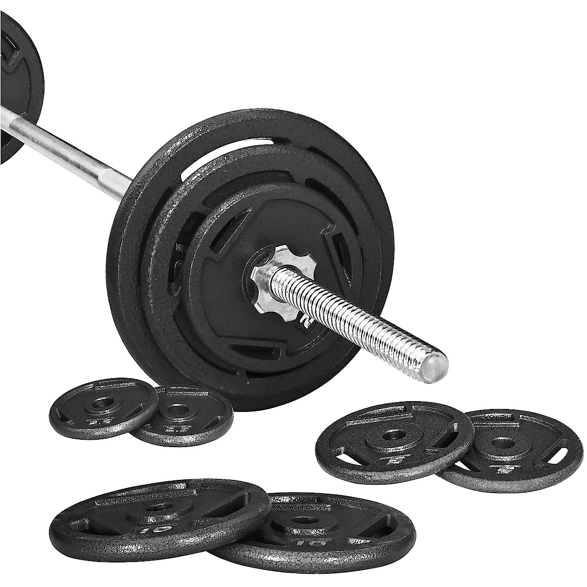 Signature Fitness Cast Iron Standard Weight Plates Including 5FT Standard Barbell with Star Locks, 45-Pound Set (35 Pounds Plates + 10 Pounds Barbell), Multiple Packages, Style #3