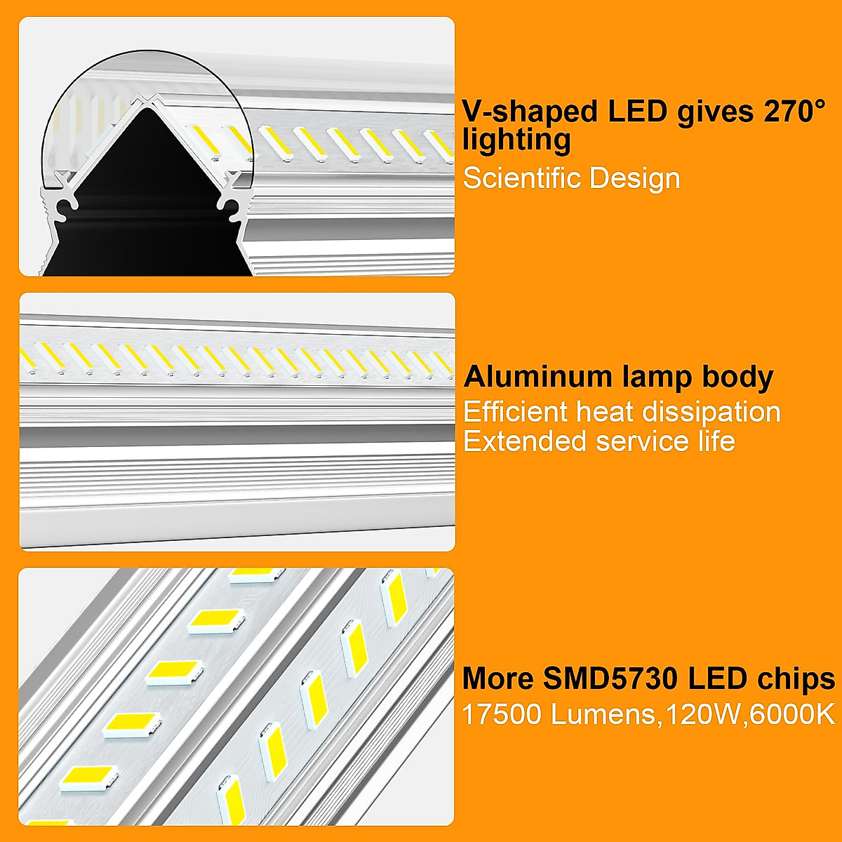 ONLYLUX 8Ft LED Shop Light Fixture - 120W 17500LM T8 Shop Lights for Garage, 6000K Linkable 8 Foot Led Shop Lights V Shape Linkable Garage Lights, High Output Clear Cover Plug and Play (10 Pack)