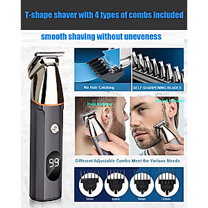 Beard Trimmer for Men 5 in 1 professional grooming Kits Nose Hair Trimmer Facial Shaver LED Display IPX7 Waterproof Cordless Electric Hair Clippers Precision Trimmer, Gifts for Men Husband Father