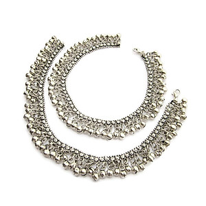 Womens Fashion Anklets Pair | Ankle Bracelet Barefoot Sandals Feet Jewelry | Festival Bohemian Vintage Retro Tribal Gypsy Hippy Bollywood Boho Chic Style | Jingle Bell Charm Handcrafted Indian Payal