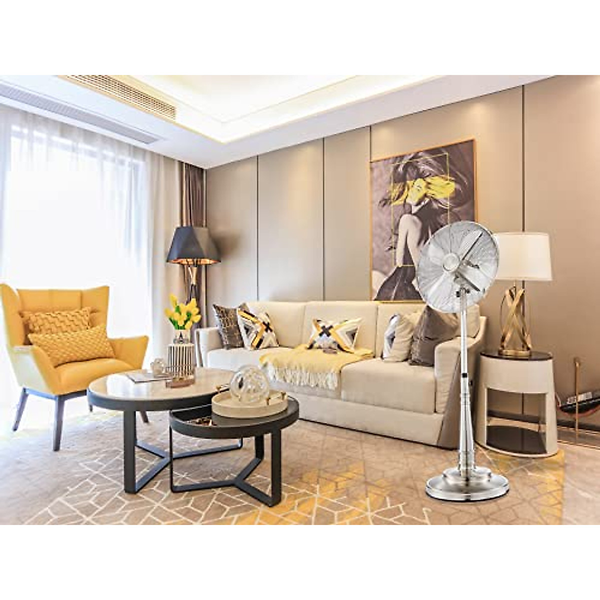 TinaMros 16'' Metal Pedestal Fan quiet, Standing Fan, High Velocity 3-Speed and Adjustable Height for Bedroom, Living Room, shop, Home, Office & College Dorm (Brushed Nickel)