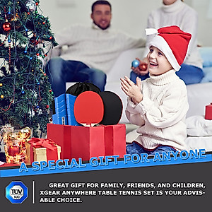 XGEAR Anywhere Ping Pong Equipment to-Go Includes Retractable Net Post, 2 Ping Pong Paddles, 3 pcs Balls, Attach to Any Table Surface, Lake Blue