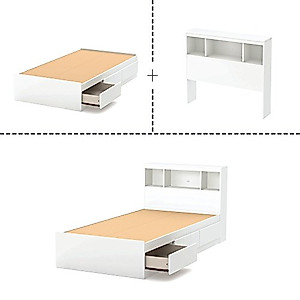 South Shore Reevo Twin Mates Bed With Bookcase Headboard (39"), Pure White