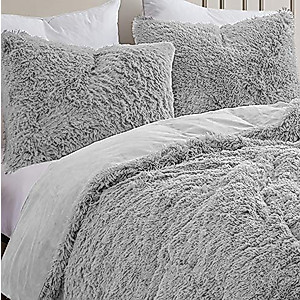 Sweet Home Collection Plush Shaggy Comforter Set Ultra Soft Luxurious Faux Fur Decorative Fluffy Crystal Velvet Bedding with 2 Shams, King, Silver