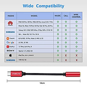 Kinsound USB Type C to 3.5mm Headphone Jack Adapter, 32bit Hi-Res Sound Quality, USB C to Audio Adapter Compatible with Samsung Galaxy S22/S21/S20 Plus,Pixel 6/5/4, iPad Pro, OnePlus,Motorola, Red