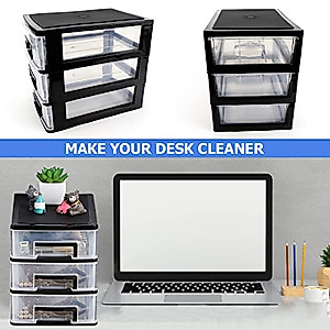 LNQ LUNIQI 3 Tier Plastic Drawer Type Closet,Portable Storage Cabinet Sundries Storage Cosmetics Jewelry Storage Box for Home Office(Black &Transparent)