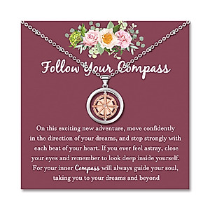 Shonyin Rotate Compass Necklace for Women Coworker Leaving Gifts for Women Graduation 2024 Birthday Travel Inspirational Retirement Goodbye New Job Jewelry Gifts sobriety gifts for women